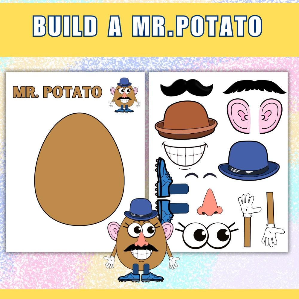 Build a Mr. & Mrs. Potato Craft, Kids Cut and Paste Activity, Printable ...