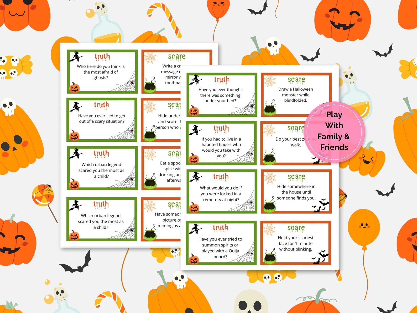 Spooky Halloween Truth or Dare: Printable Party Game Cards for Kids ...