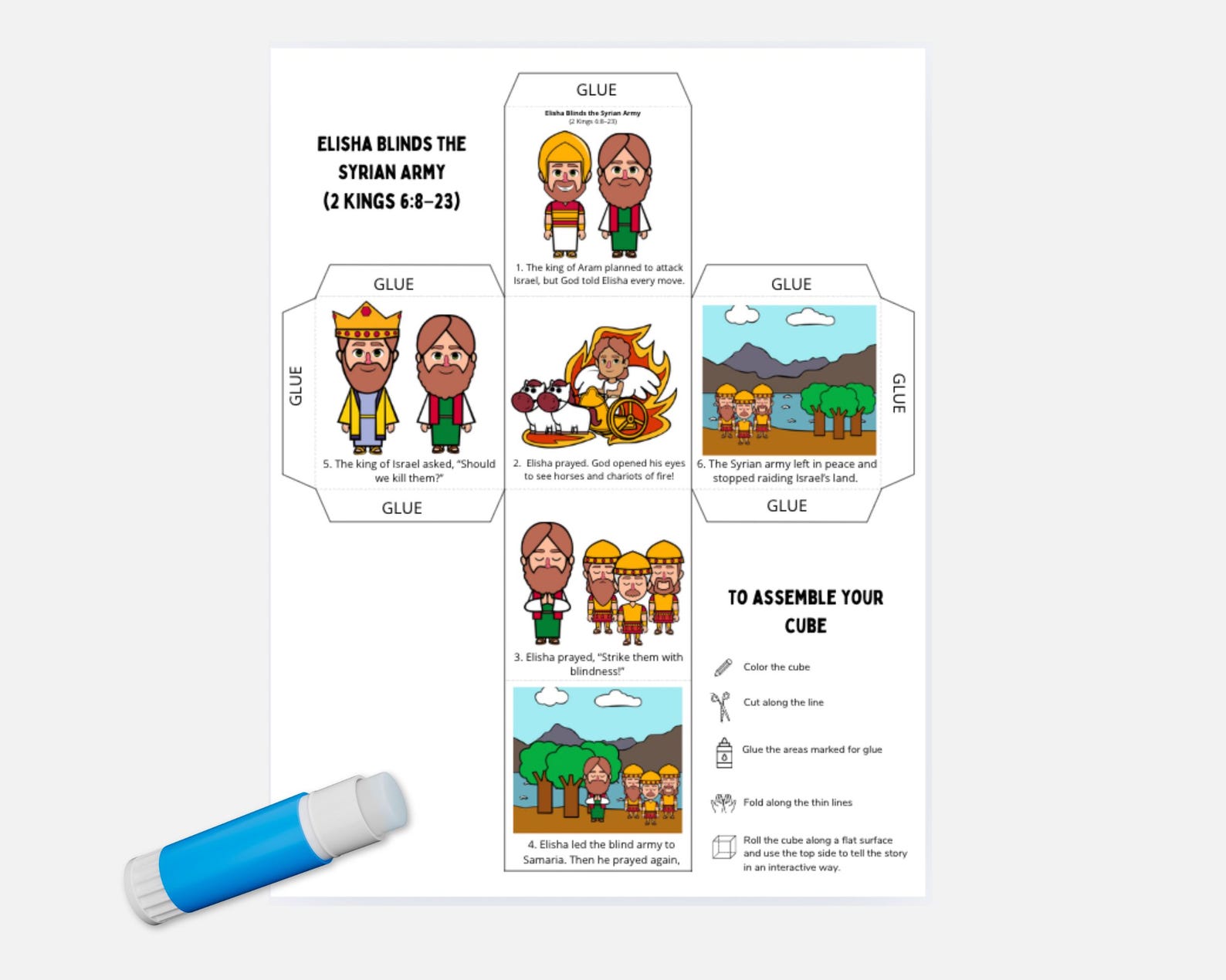 Elisha Blinds the Syrian Army Coloring Cube | 2 Kings 6 Printable for ...