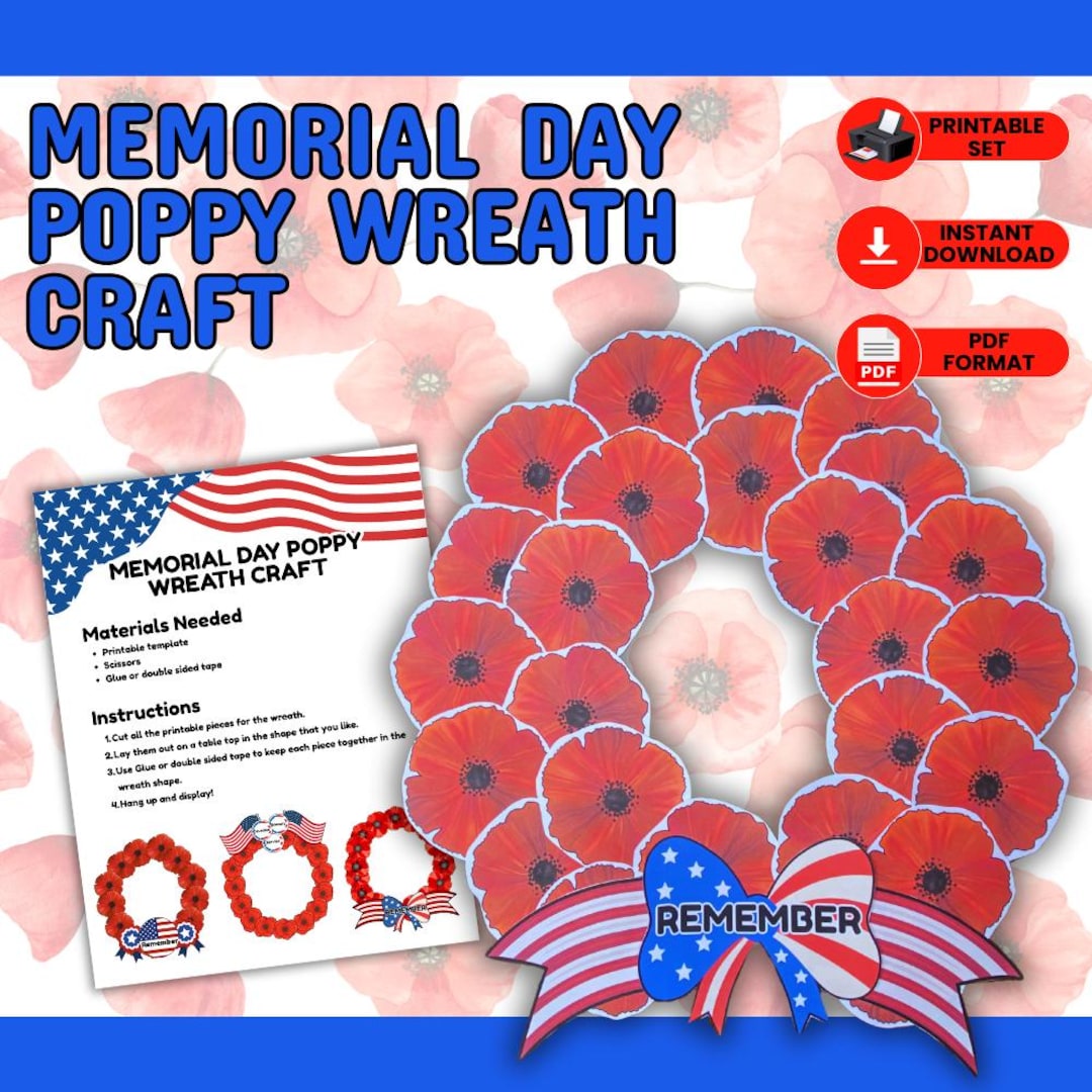 Memorial Day Poppy Wreath Craft Printable | Patriotic DIY Poppy Craft ...