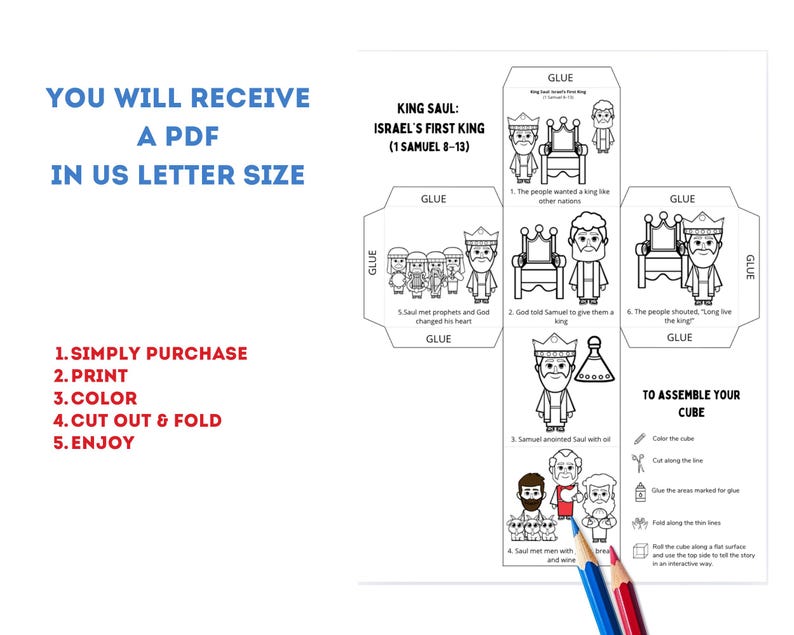 King Saul Coloring Cube Craft – Printable Bible Activity for Kids ...