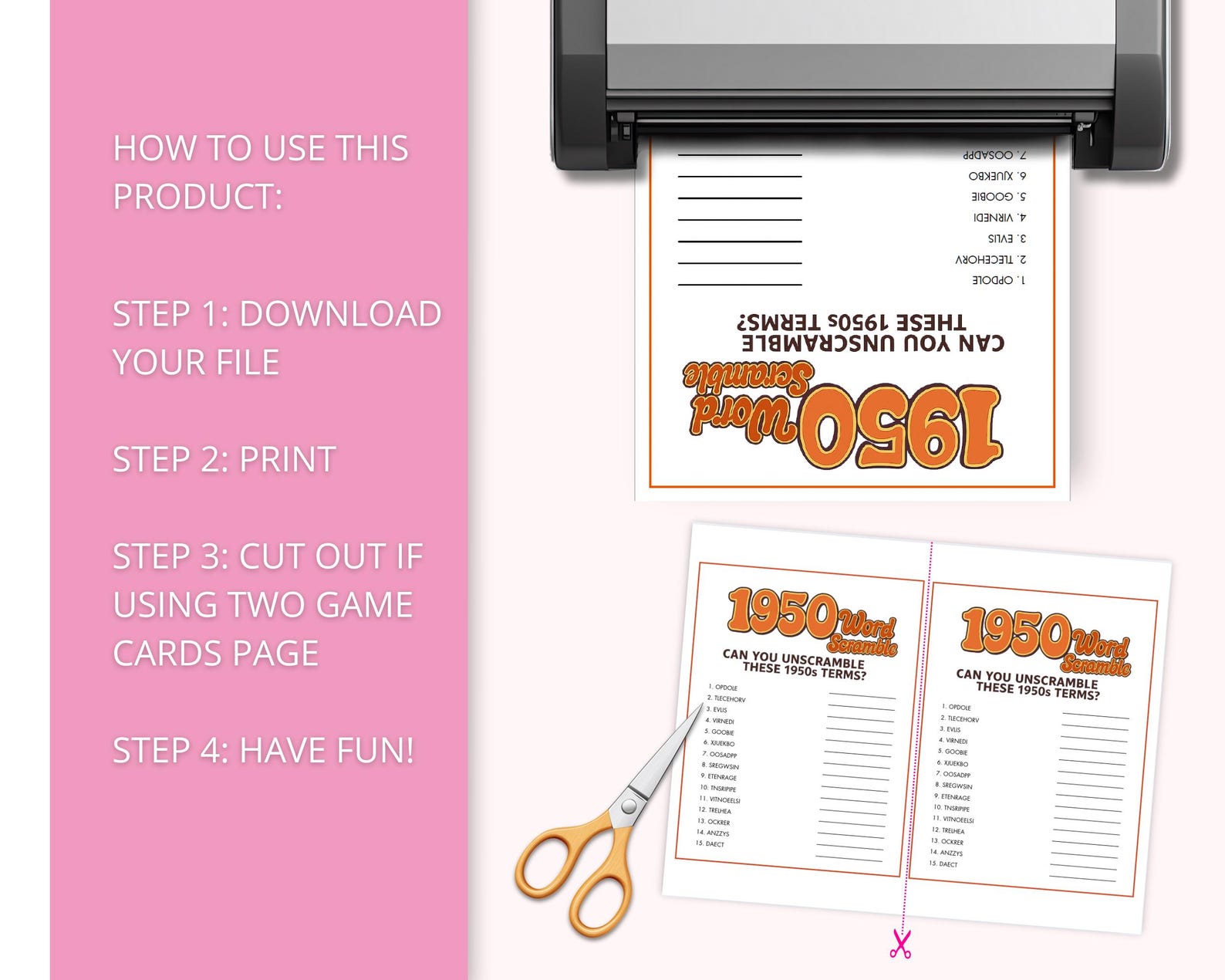 1950s Word Scramble Game Printable, Retro 50s Party Quiz, Baby Shower ...