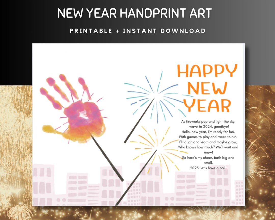 New Year Handprint Craft for Kids, Keepsake 2025, Happy New Years Eve ...
