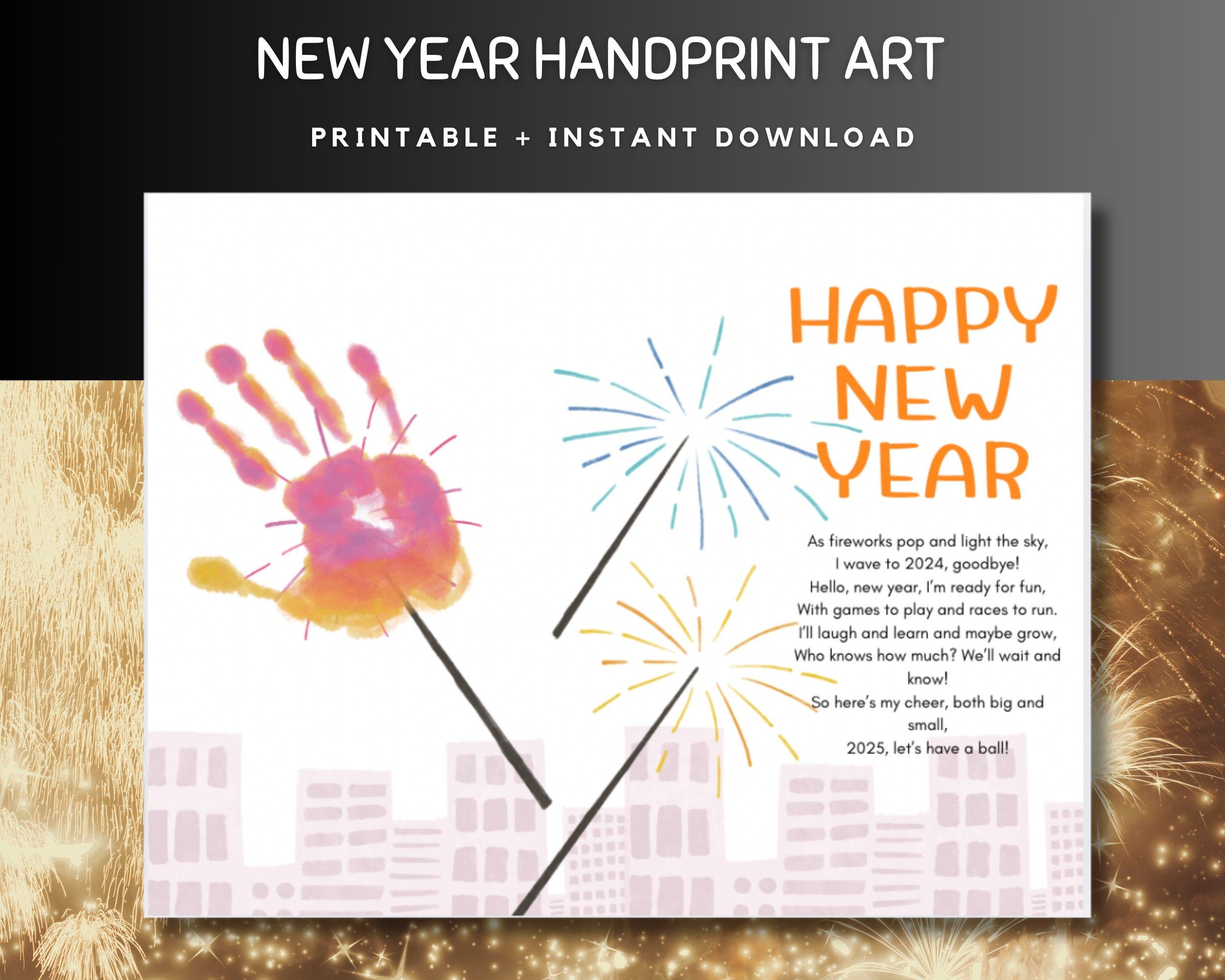 New Year Handprint Craft for Kids, Keepsake 2025, Happy New Years Eve ...