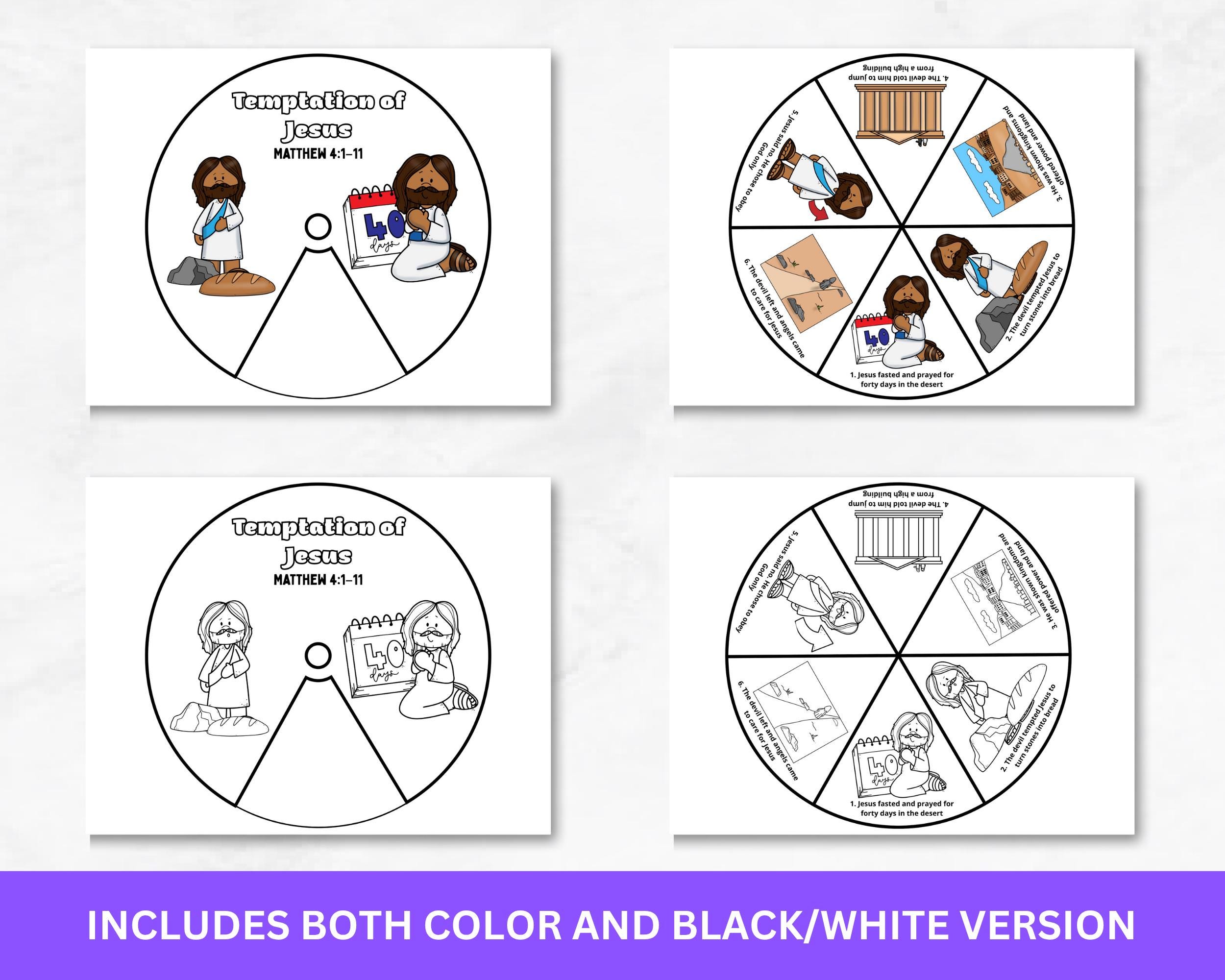 Temptation of Jesus Coloring Wheel Printable | Matthew 4:1–11 Bible ...