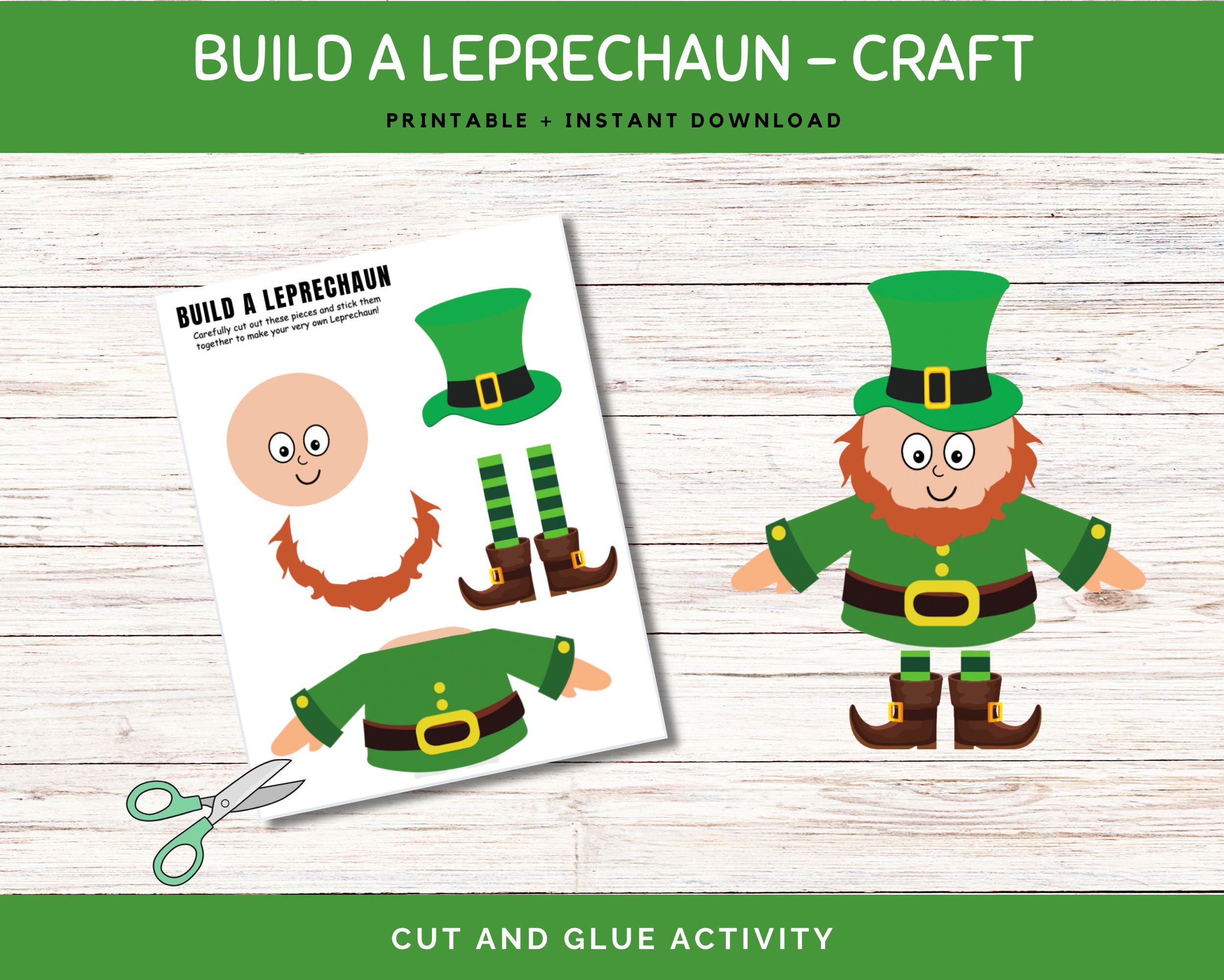 Build a Leprechaun Activity, Cut and Glue Printable for Kids, Preschool ...