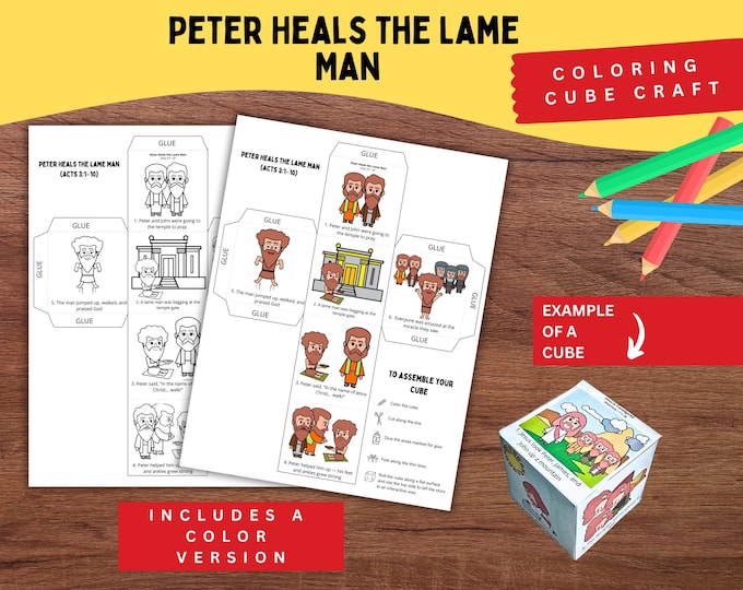 Peter Heals the Lame Man Coloring Cube | Acts 3:1–10 | Peter and John ...