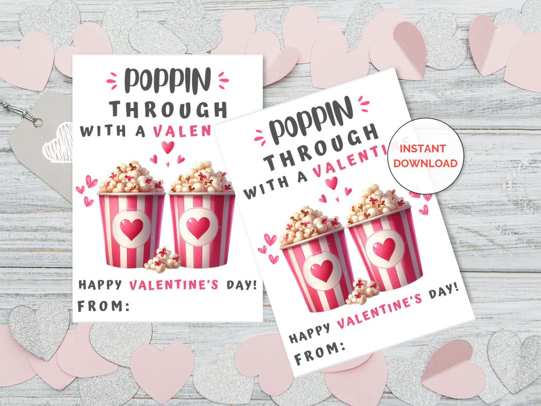 Popcorn Valentine's Day Card, Valentine's Day Card, Valentine's Day ...