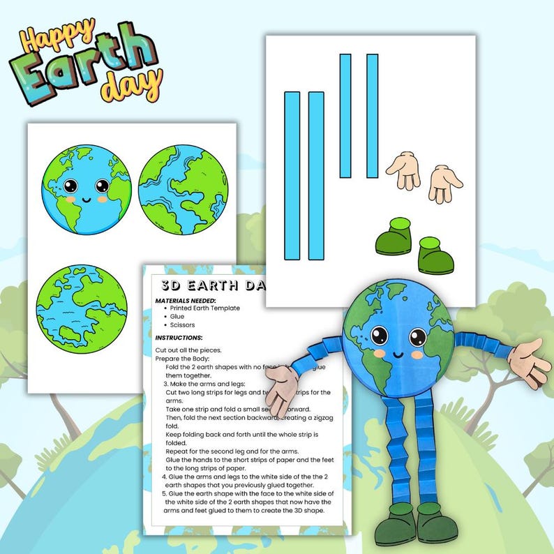 3D Earth Day Craft Printable for Kids - Fun Earth Day Project, Instant ...