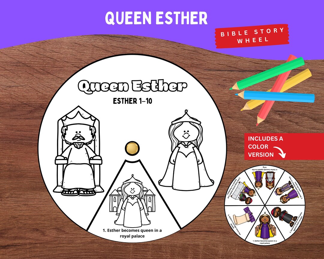 Queen Esther Coloring Wheel Printable, Esther 1–10 Bible Story Craft ...