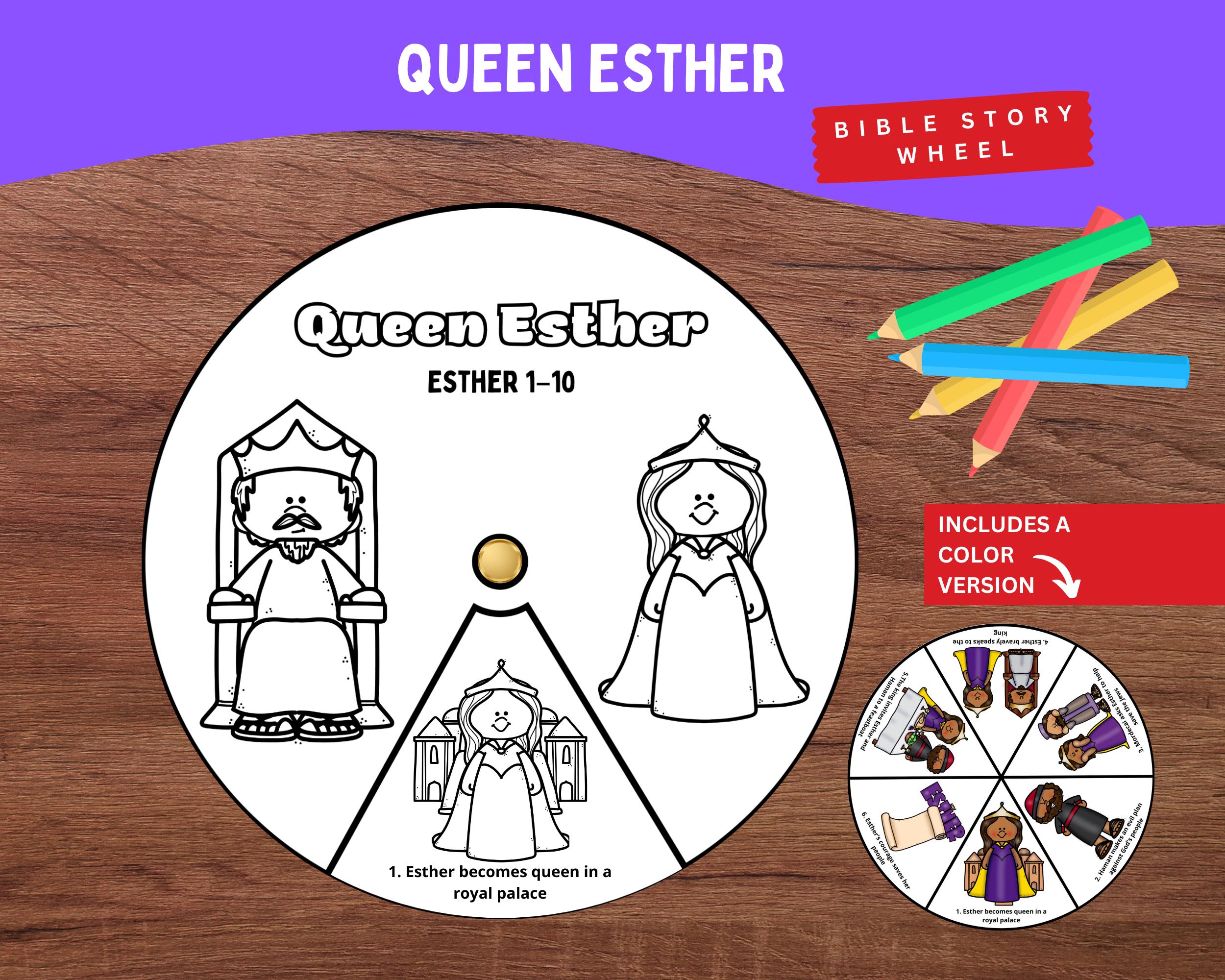 Queen Esther Coloring Wheel Printable, Esther 1–10 Bible Story Craft ...