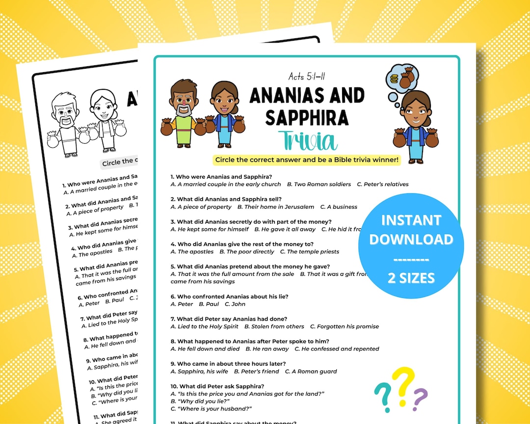 Ananias and Sapphira Bible Trivia Game | Acts 5 Bible Story | Lying to ...