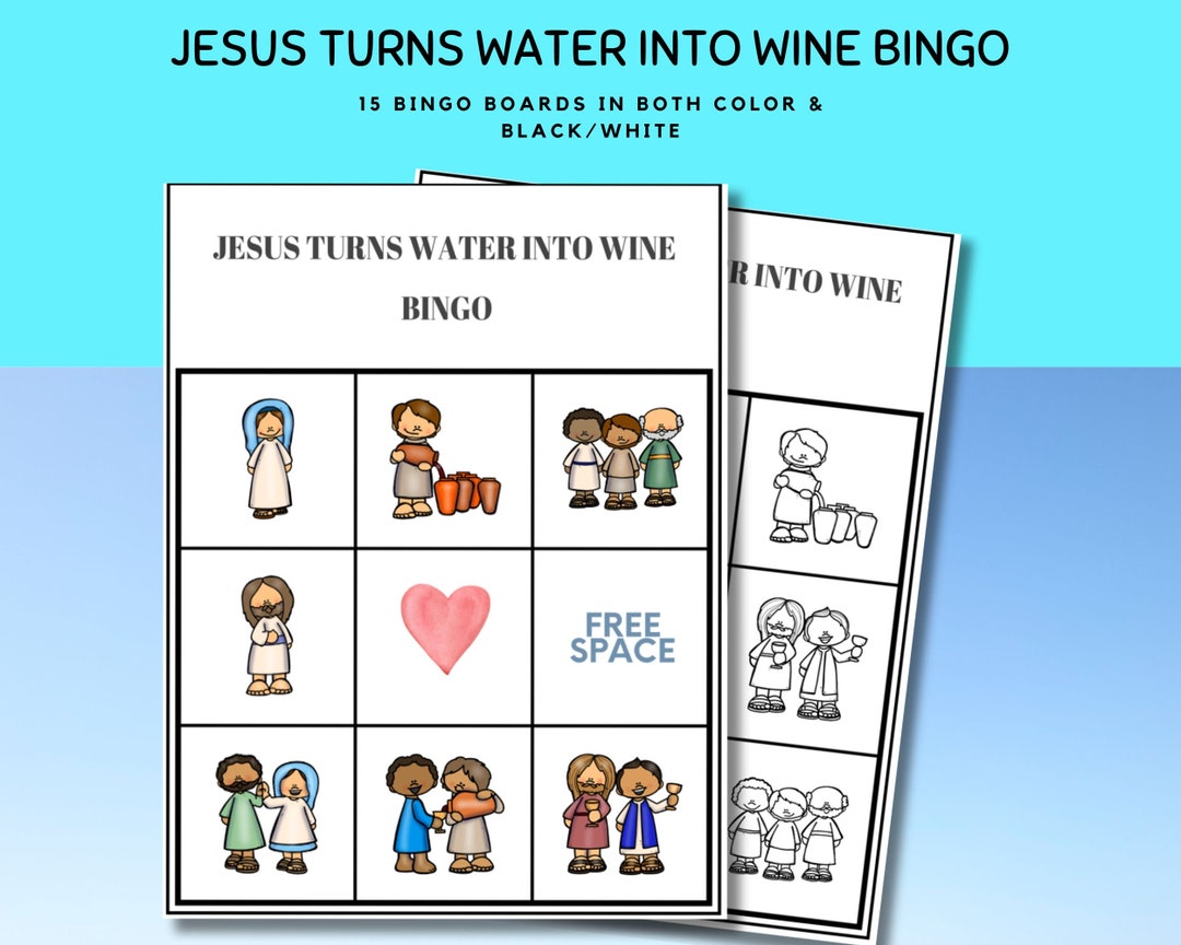 Jesus Turns Water Into Wine People Bingo Set for Kids, Water Into Wine ...