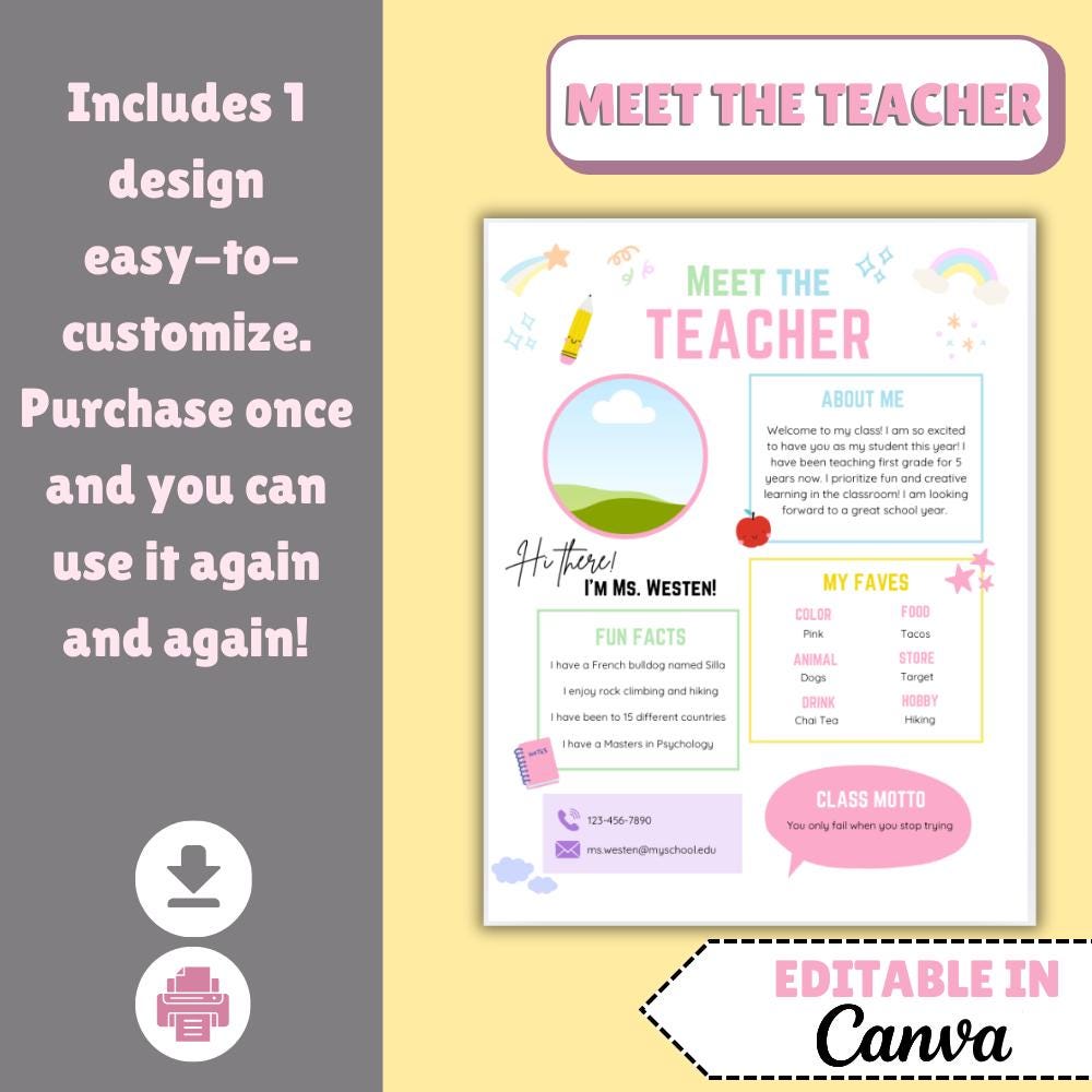 Editable Meet the Teacher Template | Cute Canva Welcome Page for Back ...