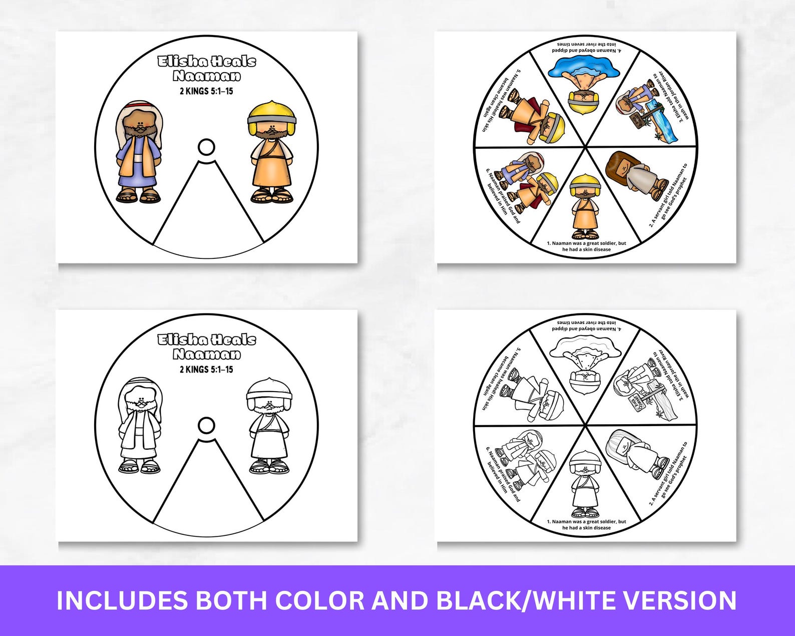 Elisha Heals Naaman Bible Wheel | 2 Kings 5:1–15 Printable for Kids ...