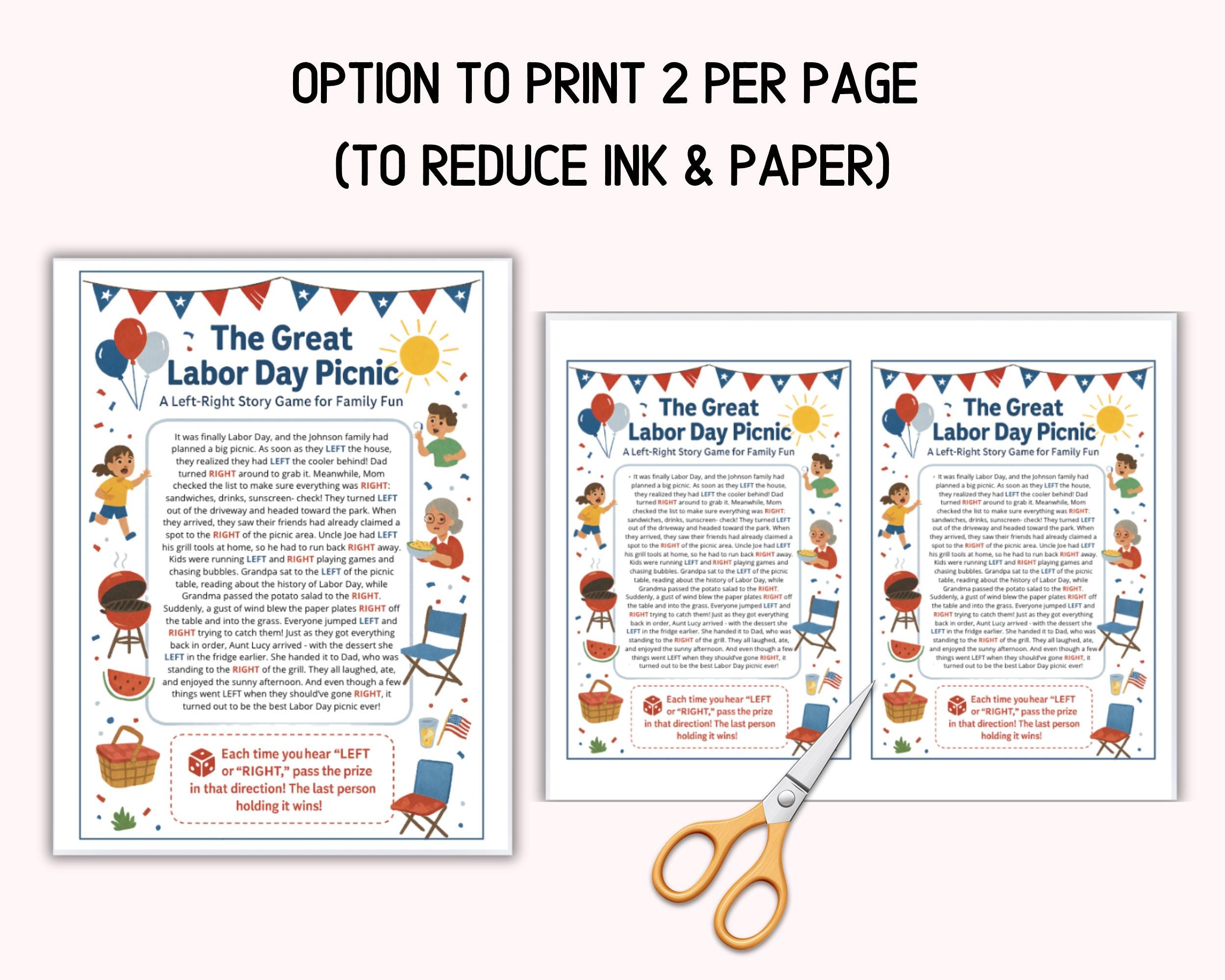 Labor Day Left Right Game Printable – Picnic Party Story Game for Kids ...