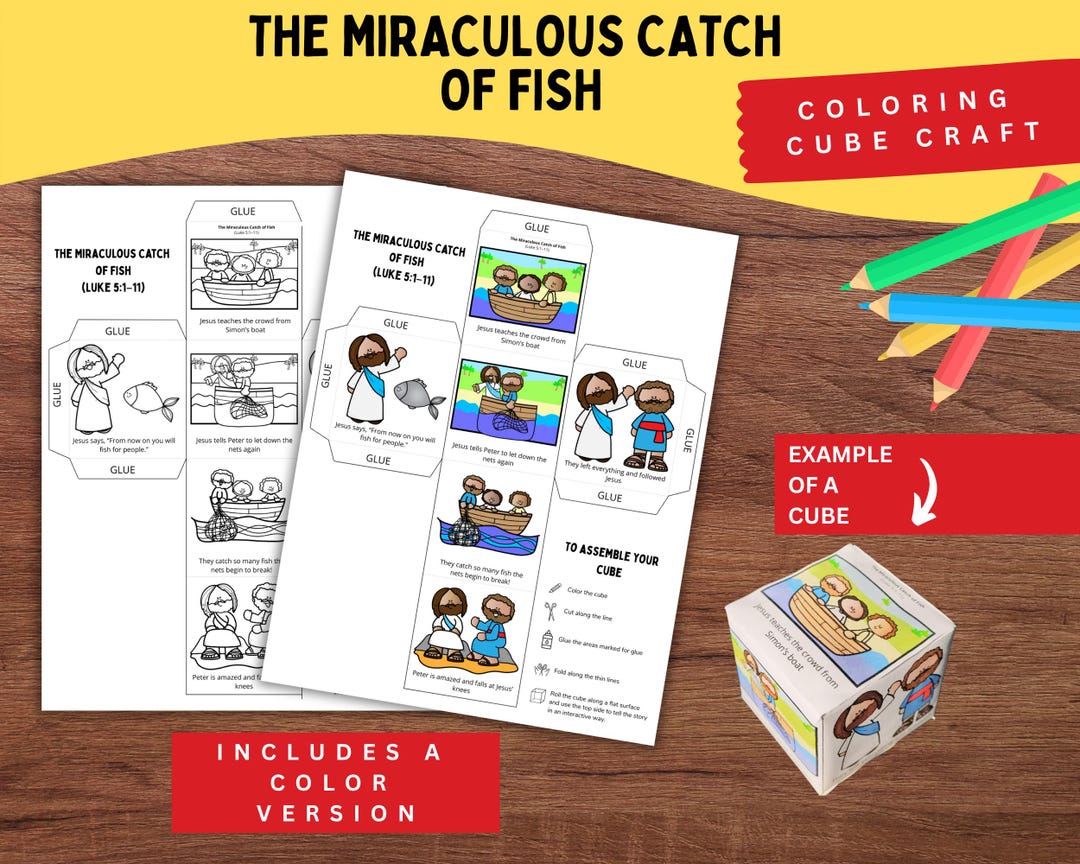 Miraculous Catch of Fish Bible Story Cube | Luke 5:1–11 | Printable ...