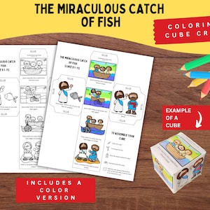Miraculous Catch of Fish Bible Story Cube | Luke 5:1–11 | Printable ...