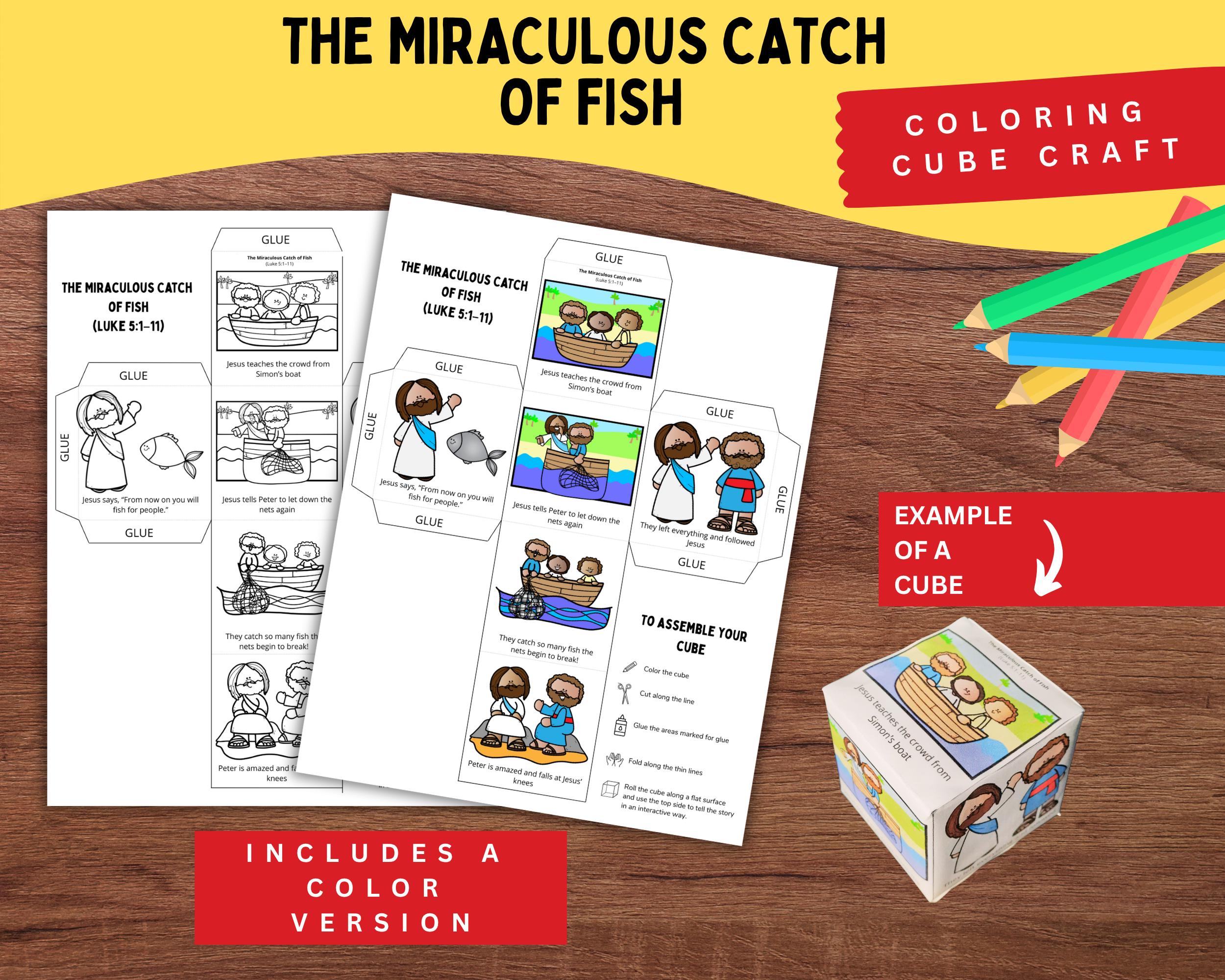 Miraculous Catch of Fish Bible Story Cube | Luke 5:1–11 | Printable ...