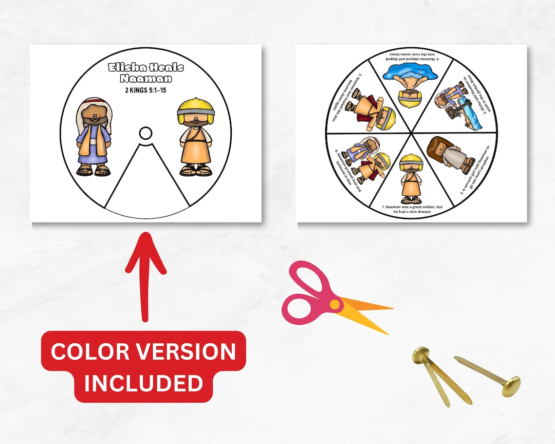 Elisha Heals Naaman Bible Wheel | 2 Kings 5:1–15 Printable for Kids ...