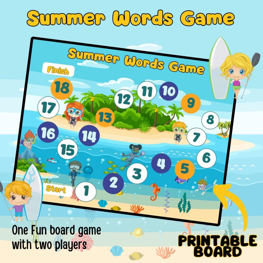 Summer Words Game Printable - Dice, Cards, Pawns - Instant Download ...