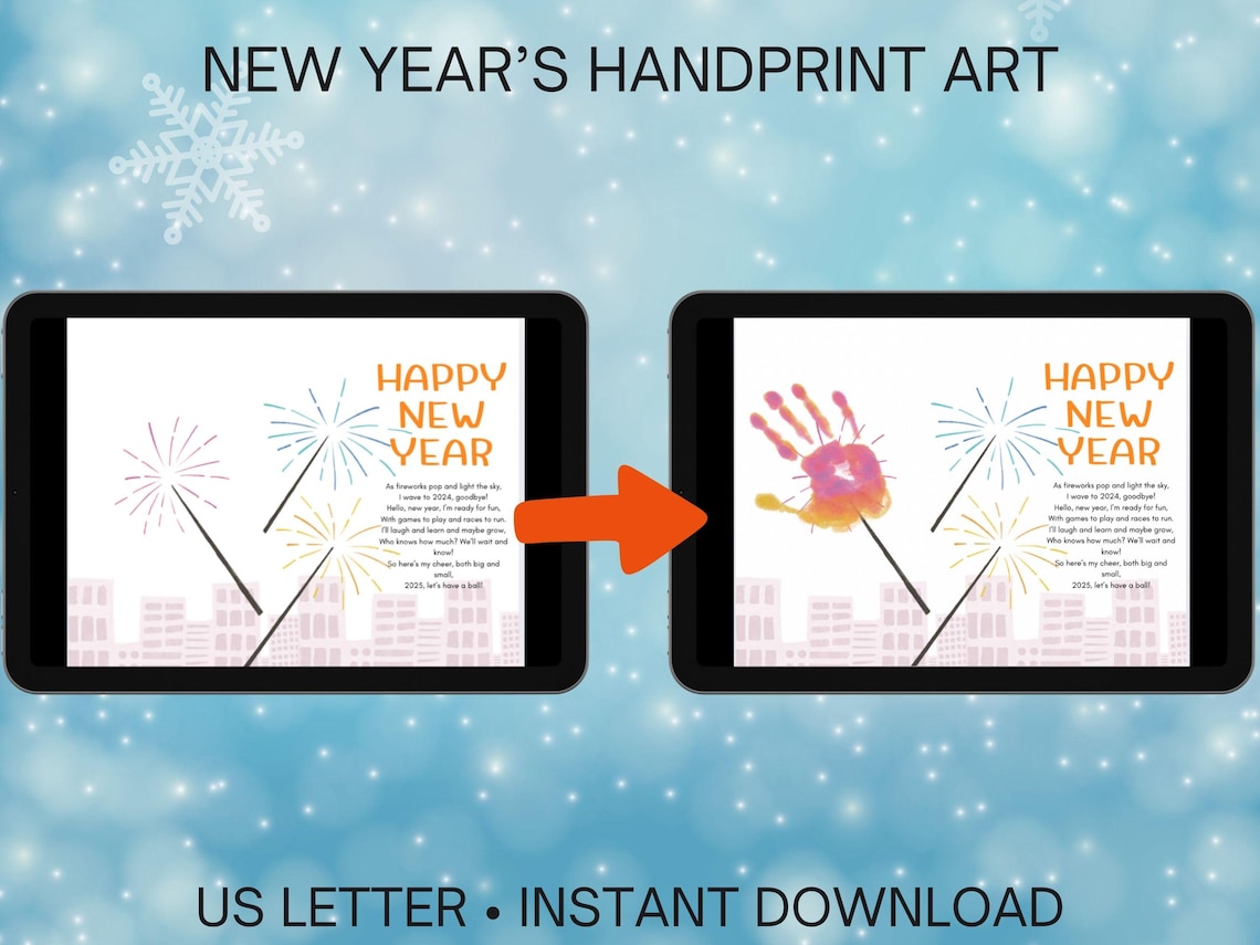 New Year Handprint Craft for Kids, Keepsake 2025, Happy New Years Eve ...