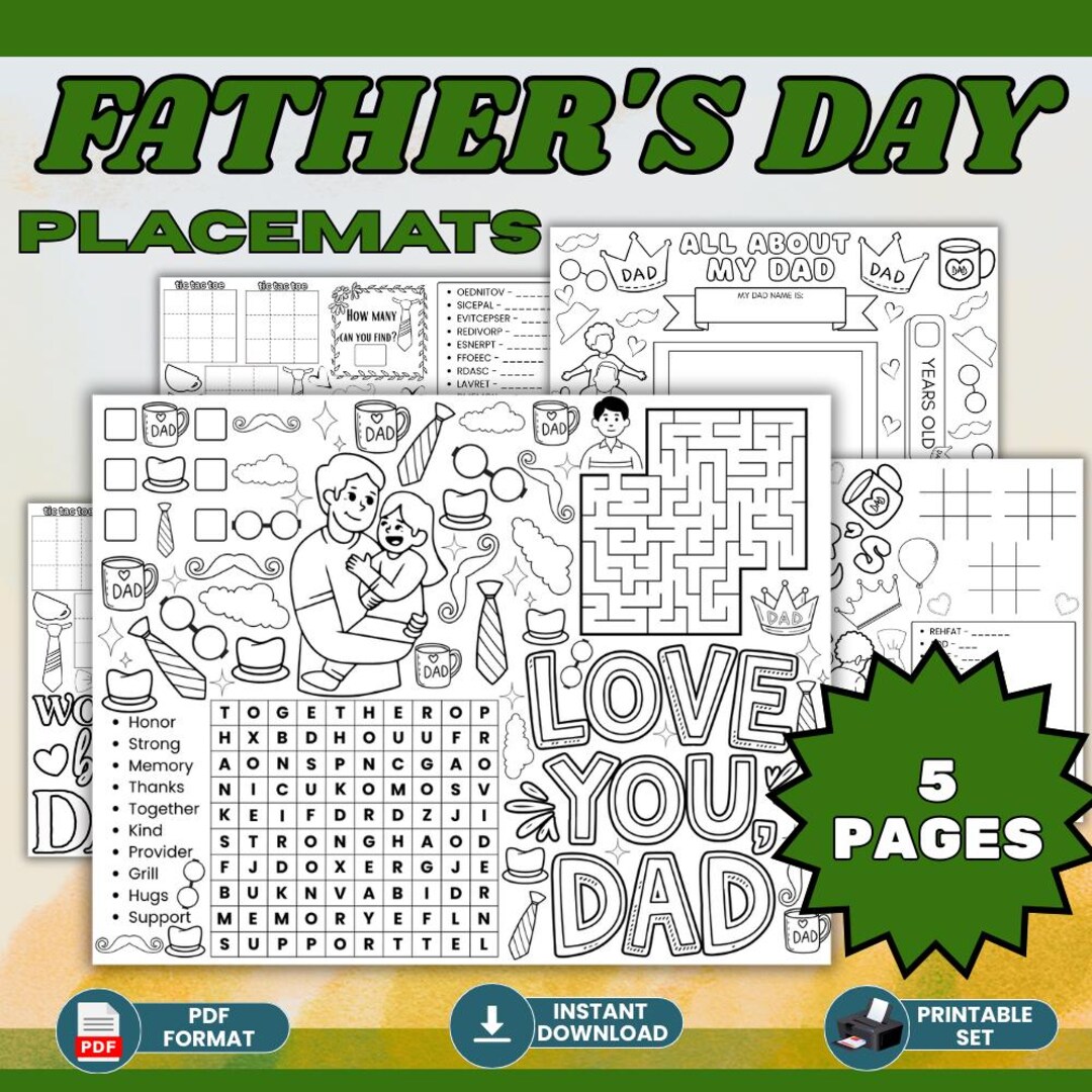 Father’s Day Activity Placemats Printable – Fun Coloring Games for Kids ...