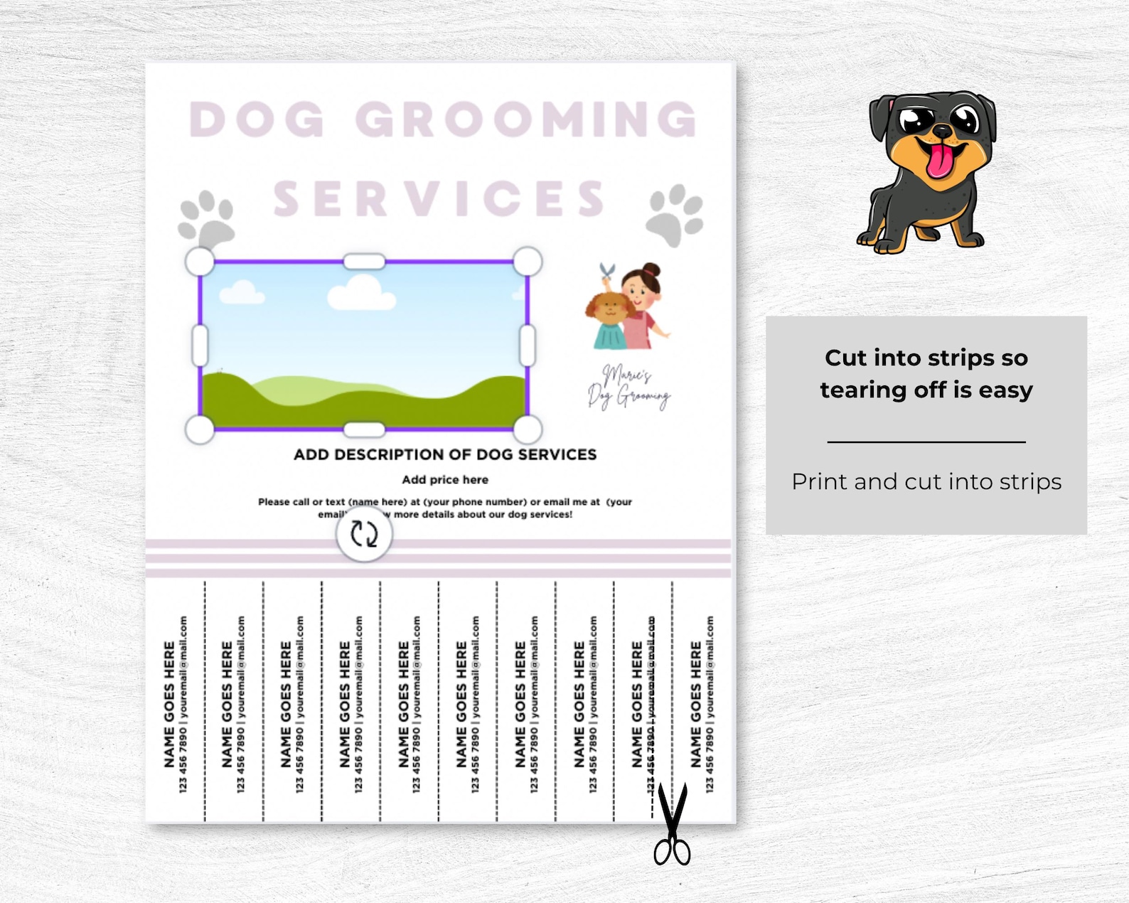 Dog Grooming Tear off Flyer Template, Editable Pet Services Marketing ...
