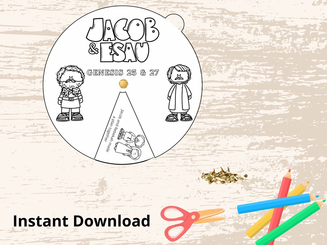 Jacob and Esau Coloring Wheel, Printable Bible Story Activity, Sunday ...
