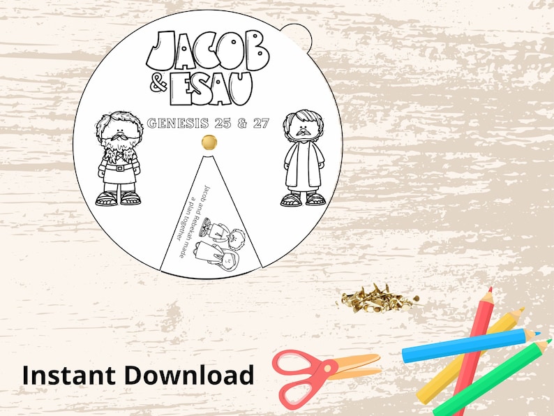 Jacob and Esau Coloring Wheel, Printable Bible Story Activity, Sunday ...