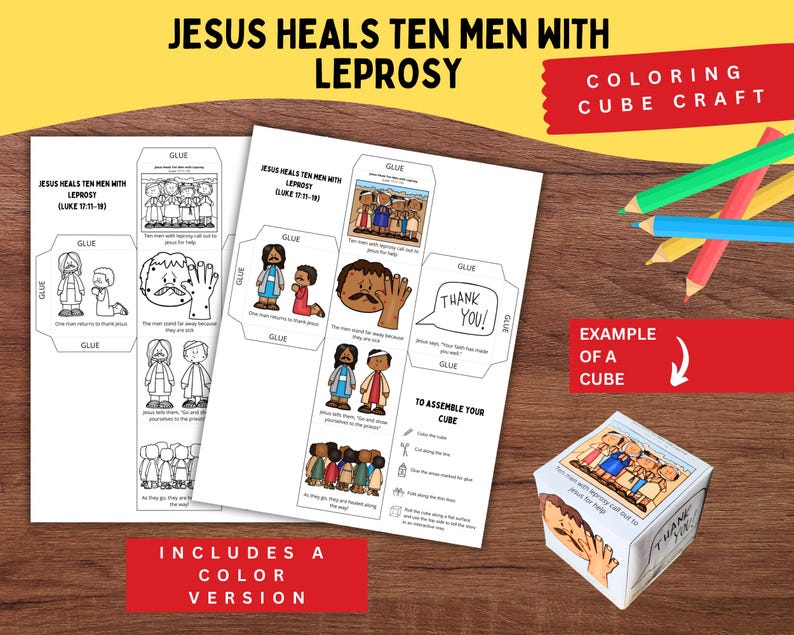 Jesus Heals 10 Lepers Bible Story Cube | Printable Craft for Kids ...