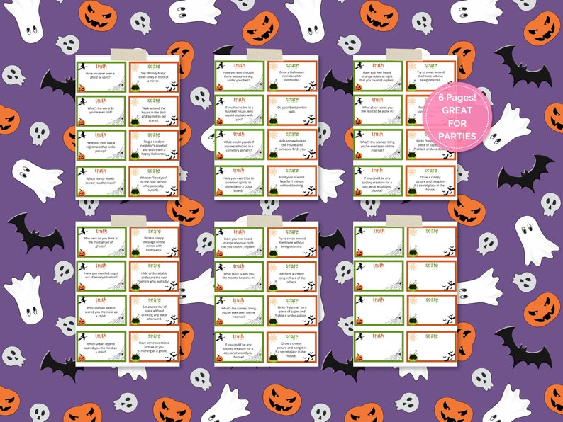 Spooky Halloween Truth or Dare: Printable Party Game Cards for Kids ...