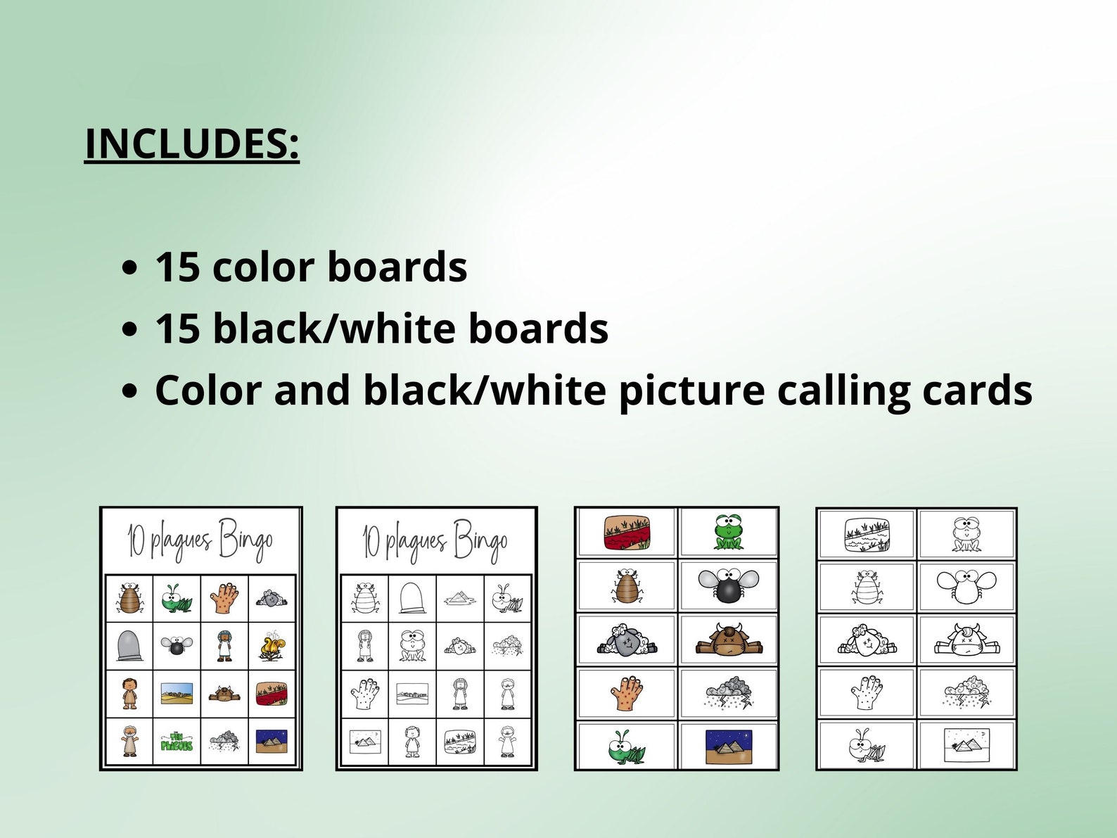 10 Plagues Bible Story Bingo Set for Kids - Bible Story Activity, Moses ...