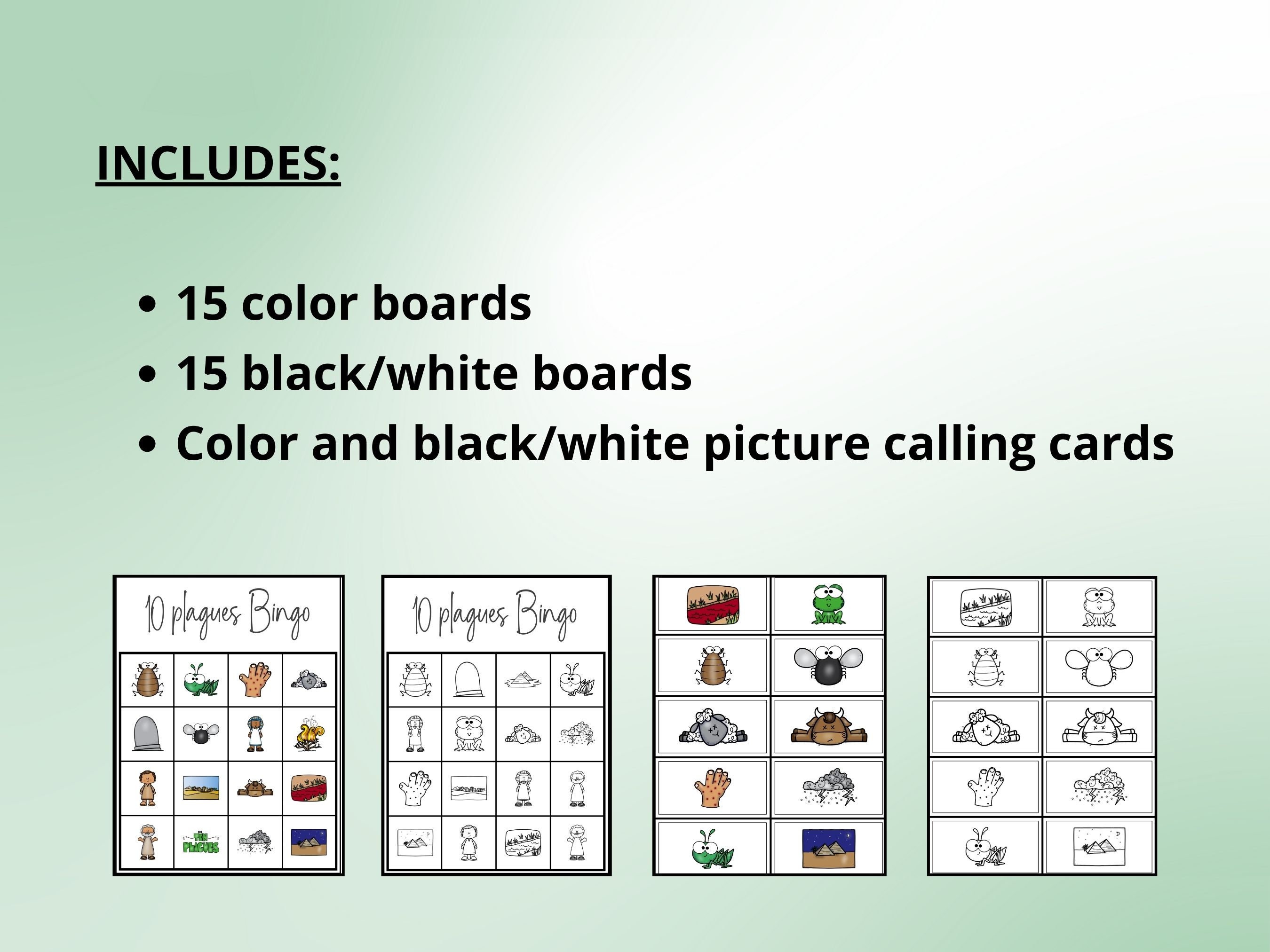 10 Plagues Bible Story Bingo Set for Kids - Bible Story Activity, Moses ...