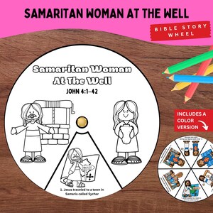 Samaritan Woman at the Well Coloring Wheel Printable, John 4:1–42 Bible ...