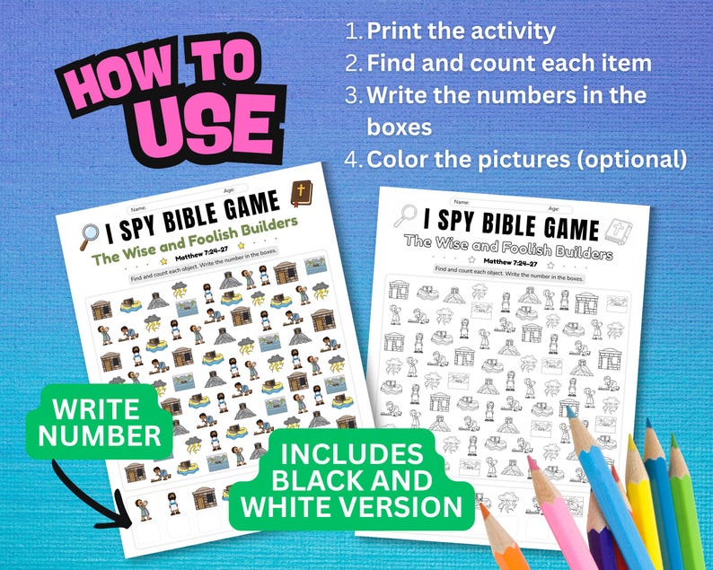 Wise and Foolish Builders I Spy Bible Game for Kids | Bible Activity ...