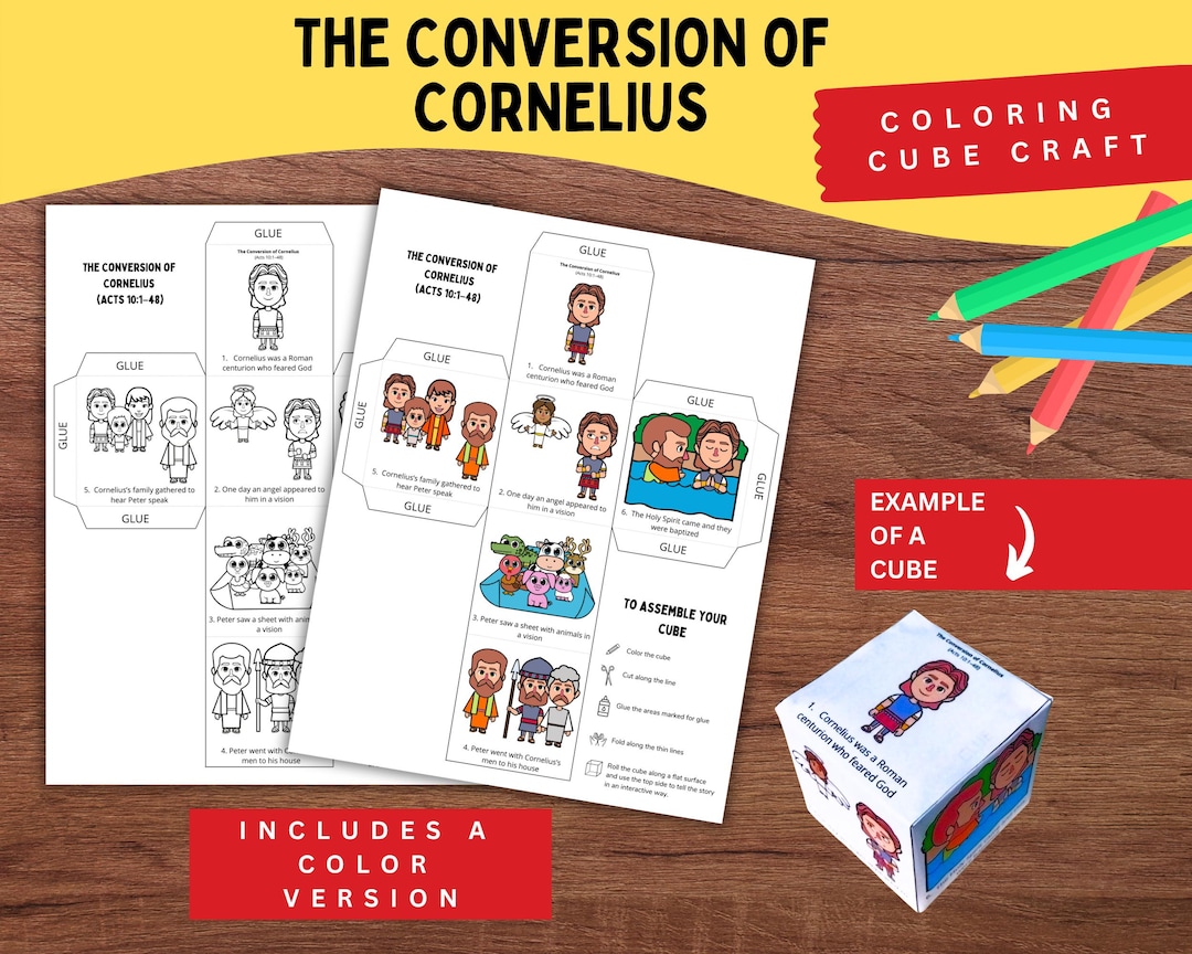 Cornelius and Peter Coloring Cube, Acts 10 Bible Lesson for Kids ...