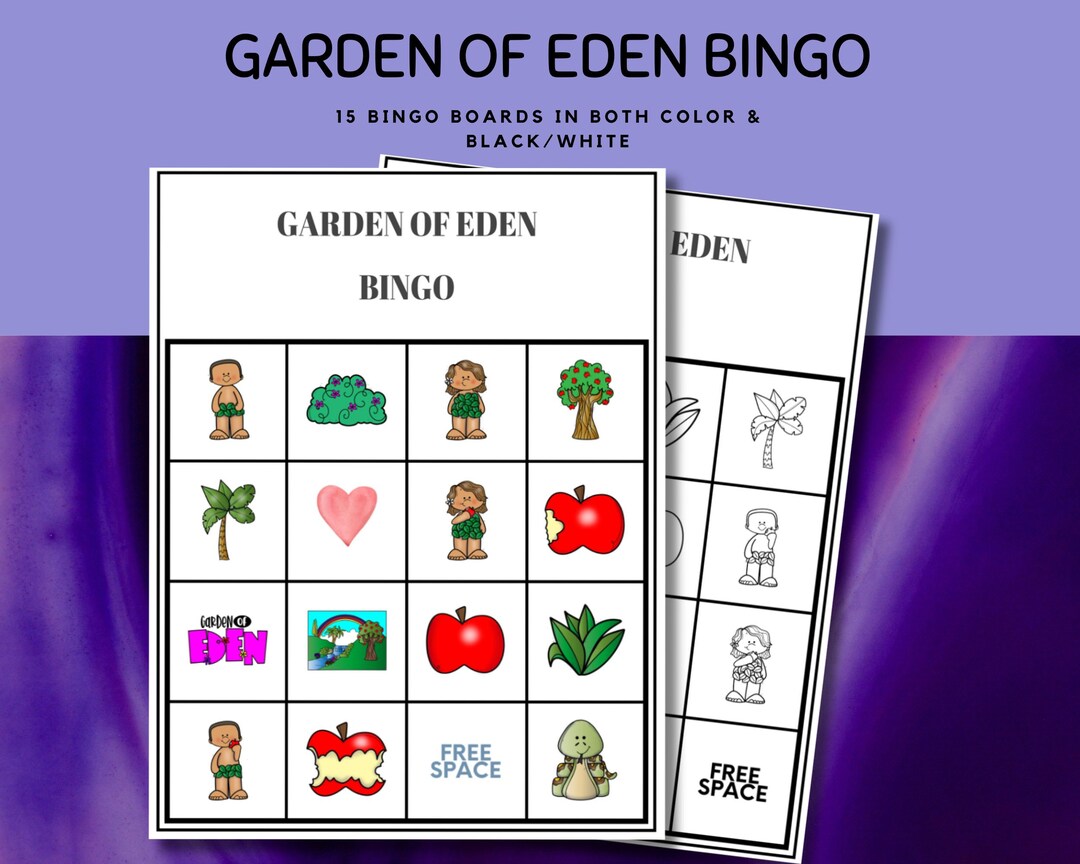 Garden of Eden Bingo Set for Kids - Bible Story Activity, Adam and Eve ...