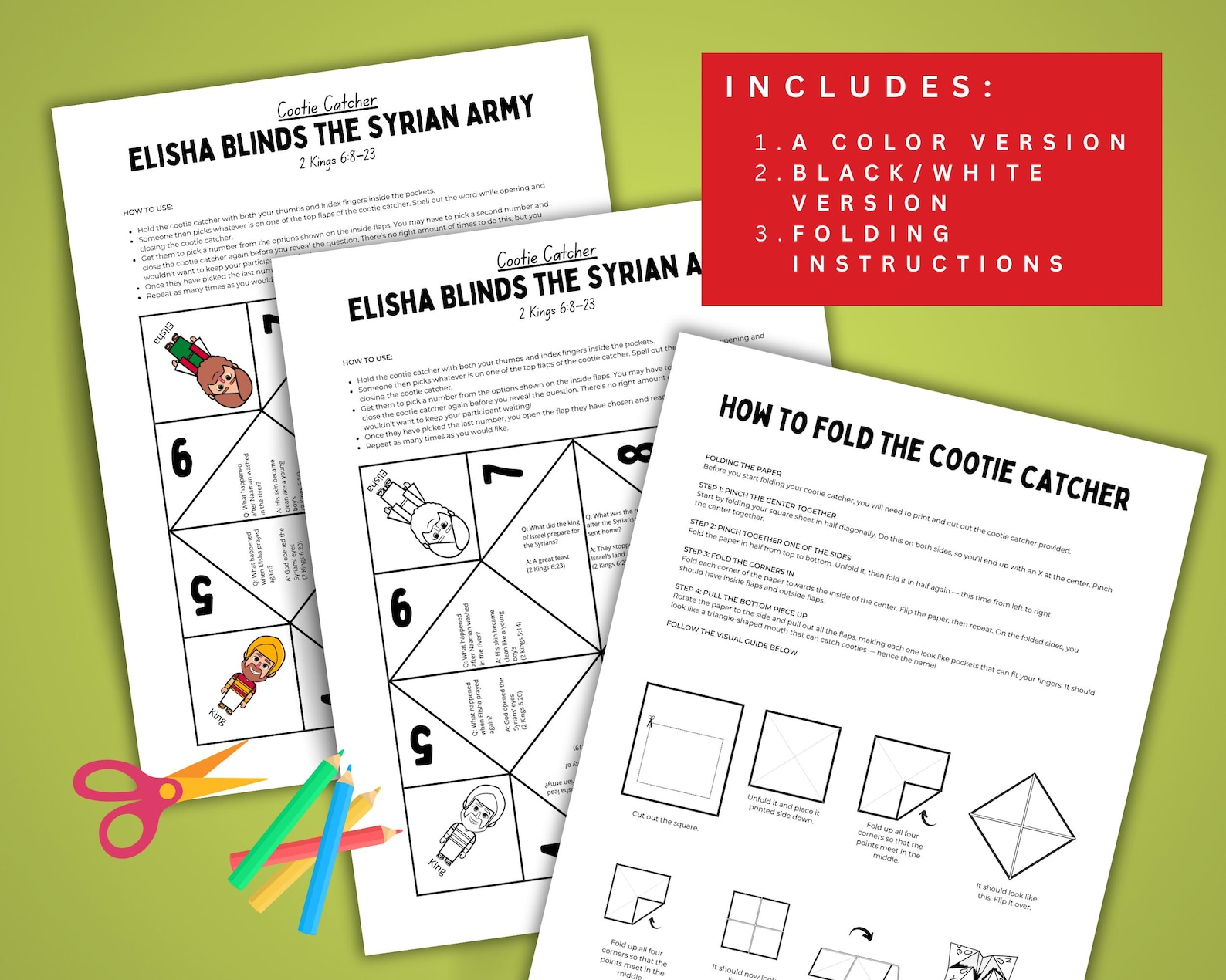 Elisha Blinds the Syrian Army Cootie Catcher | Prophet Elisha Bible ...