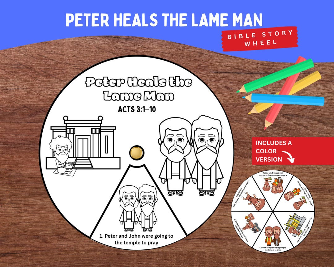 Peter and John Heal the Lame Man Coloring Wheel | Acts 3 Bible Story ...