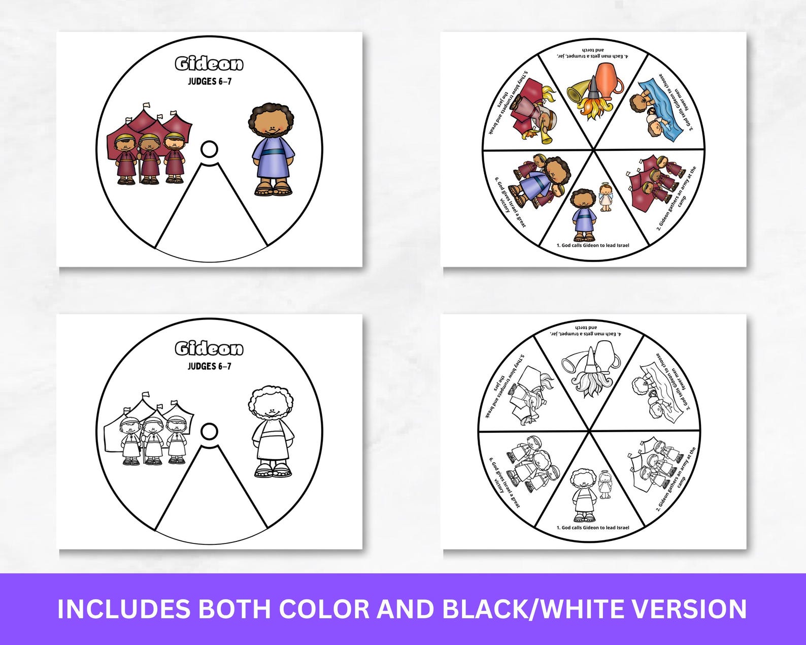 Gideon Bible Story Wheel Printable | Judges 6–7 Kids Activity | Gideon ...