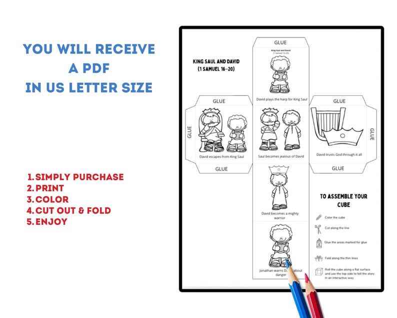 David and Saul Bible Story Cube | Printable Craft for Kids | 1 Samuel ...