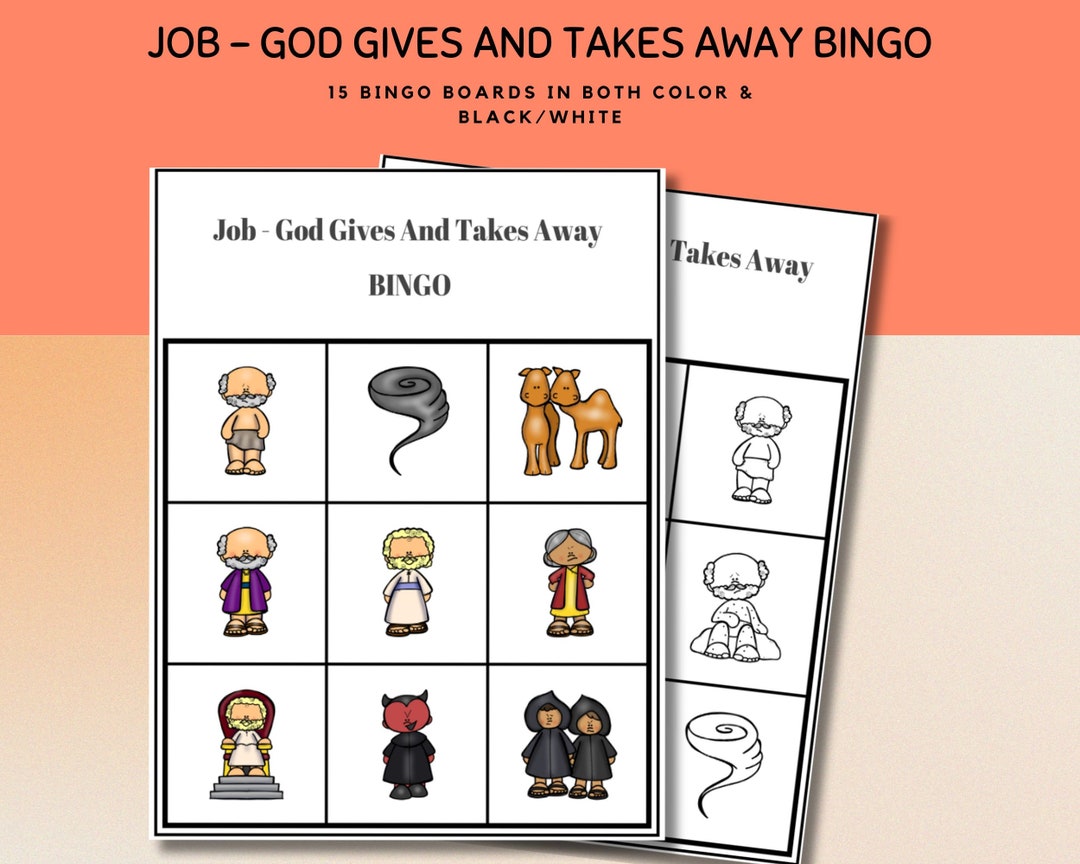 Job - God Gives and Takes Away Bingo Set for Kids, Job Bible Bingo L ...