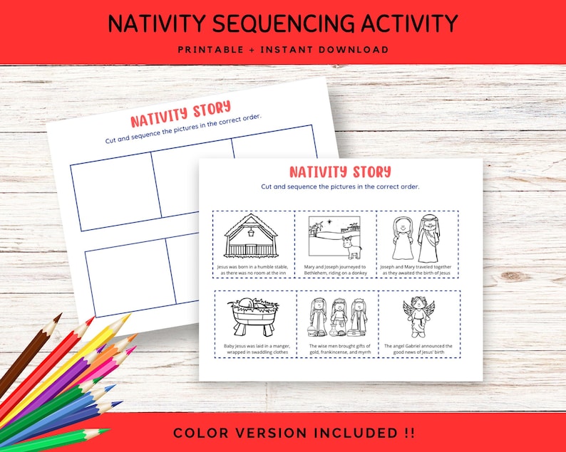 Nativity Story Sequencing Activity | Newtestament Kids Activity | Quiet ...