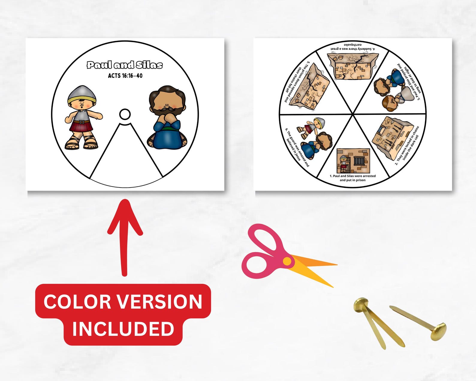 Paul and Silas Coloring Wheel Printable | Acts 16:16–40 Bible Story ...