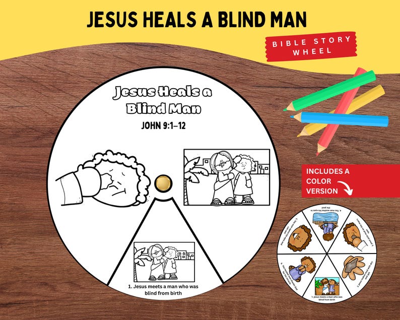 Jesus Heals a Blind Man Bible Wheel Craft | John 9:1–12 Printable ...