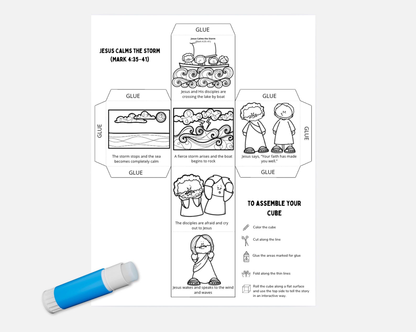 Jesus Calms the Storm Bible Story Cube | Mark 4:35–41 | Printable Kids ...