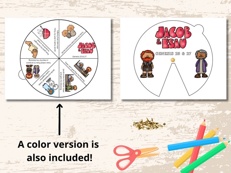 Jacob and Esau Coloring Wheel, Printable Bible Story Activity, Sunday ...