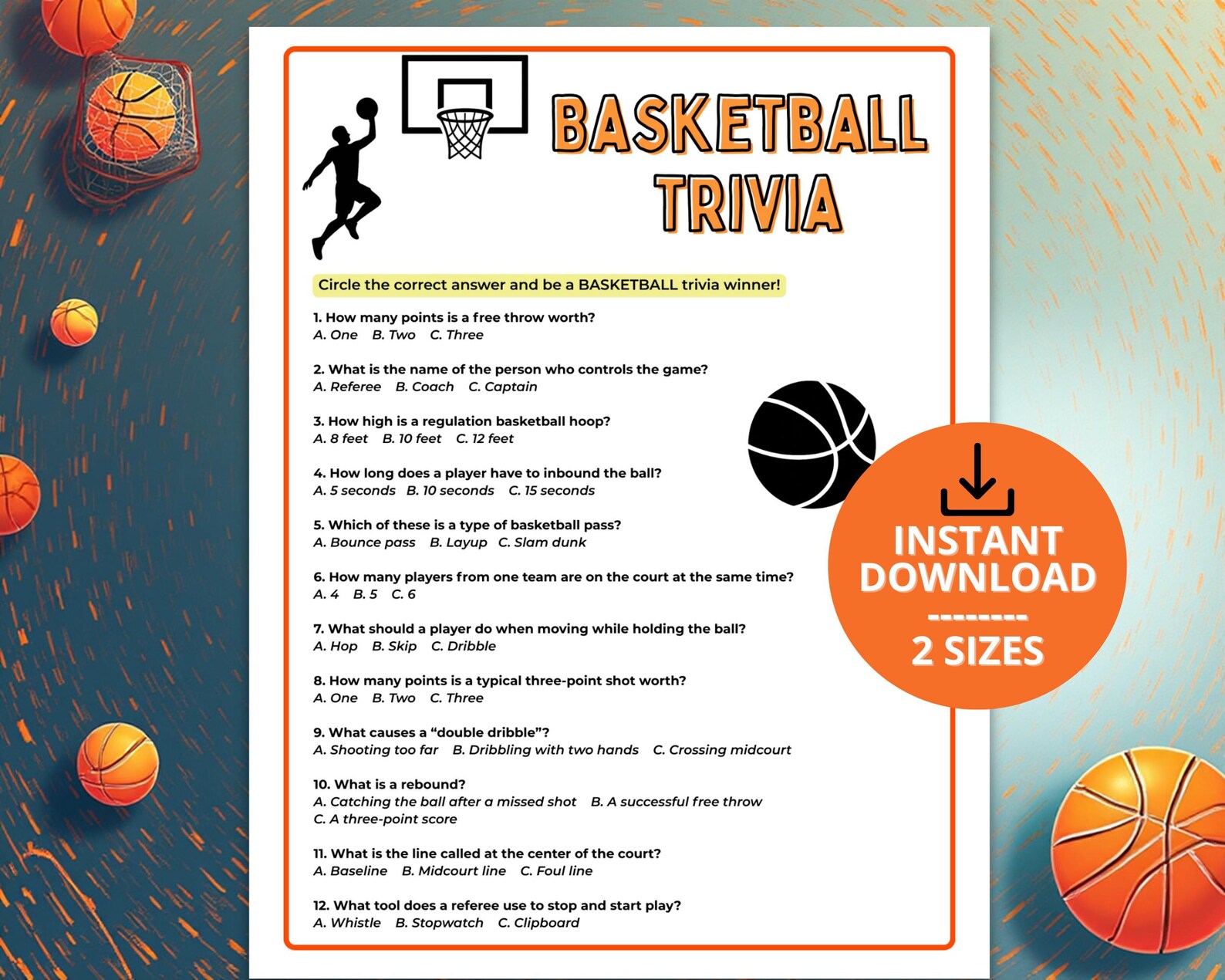 Basketball Trivia Game, Kids Sports Quiz Worksheet, PE Classroom ...