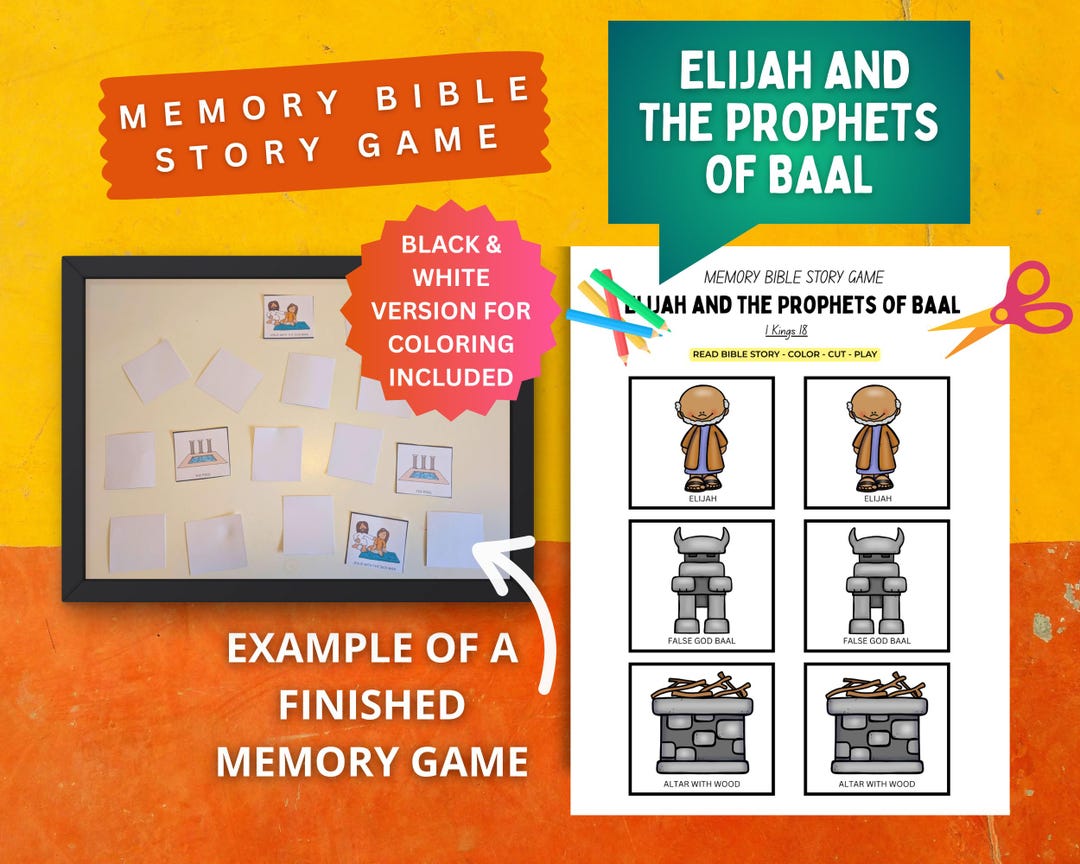 Elijah and the Prophets of Baal Memory Game, Elijah Bible Story, Mount ...